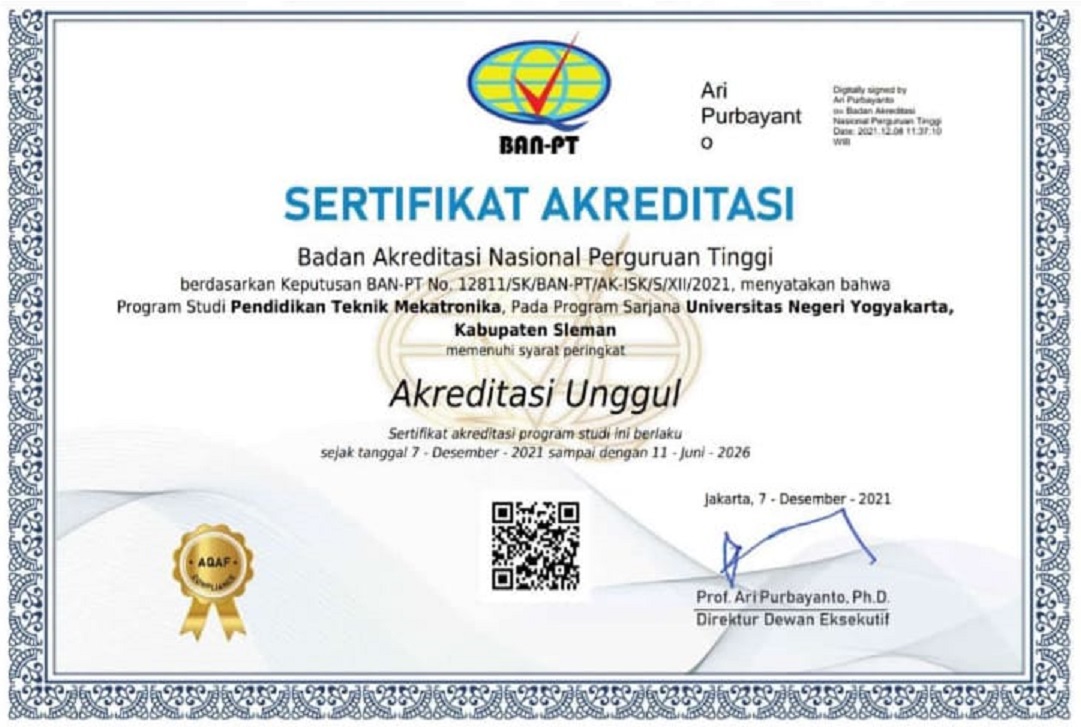 Prodi Pendidikan Teknik Mekatronika UNY Raih Akreditasi Unggul | ft.uny.ac.id